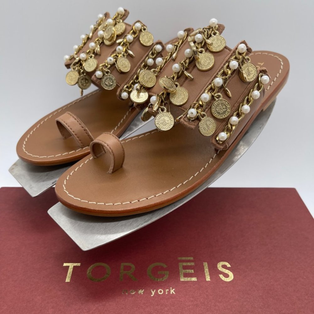 Torgeis Eden Women's Leather Coin Charm Sandals - Gem